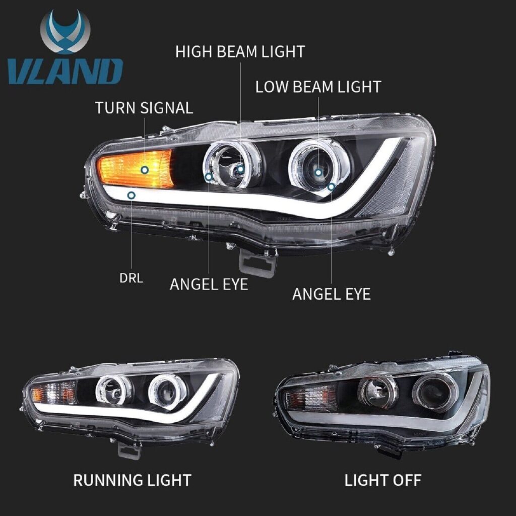 Headlights For Lancer CF CJ EVO X Sedan 2007 - 2018 | VLAND Australia