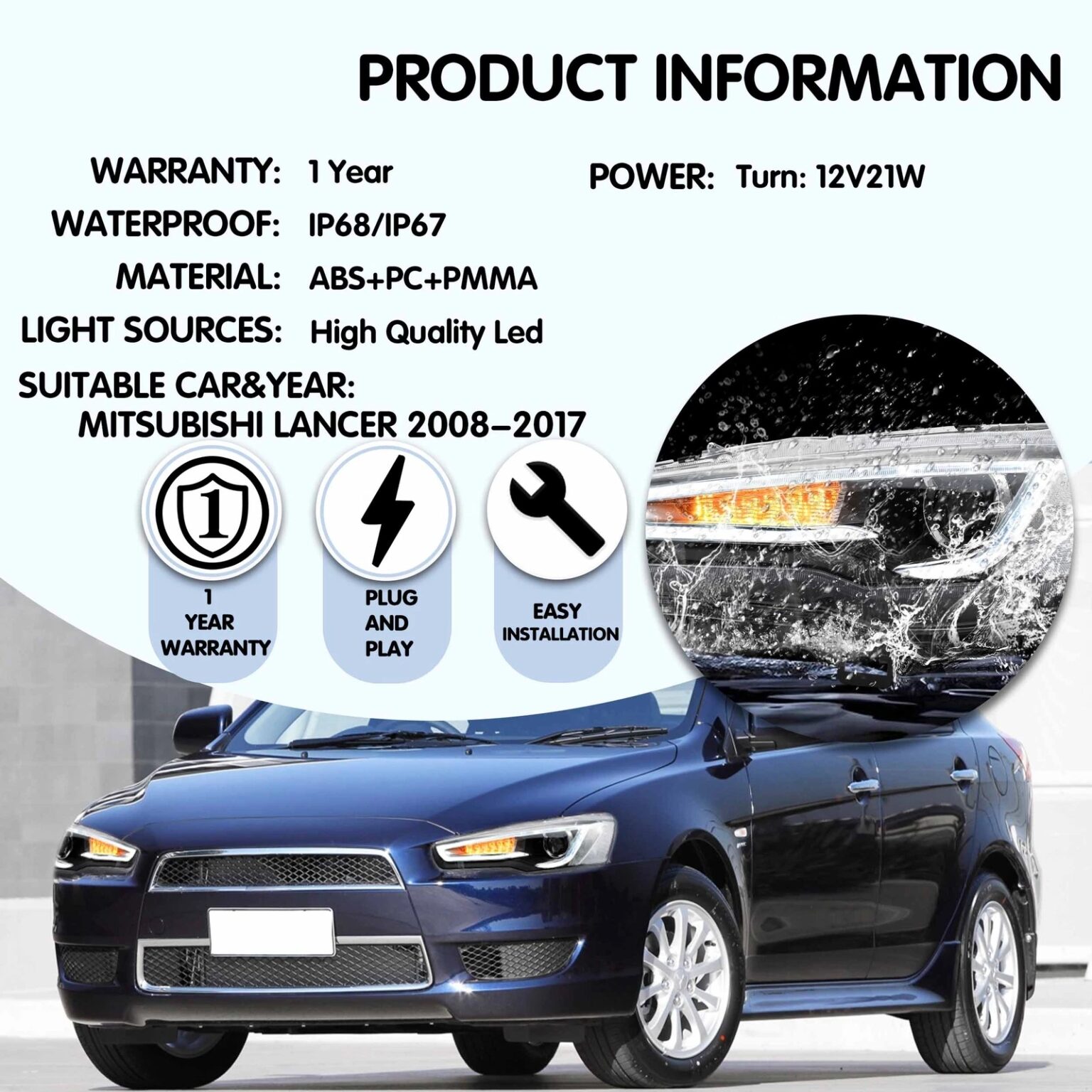 Headlights For Mitsubishi Lancer 2008 - 2017 Pair | VLAND Australia