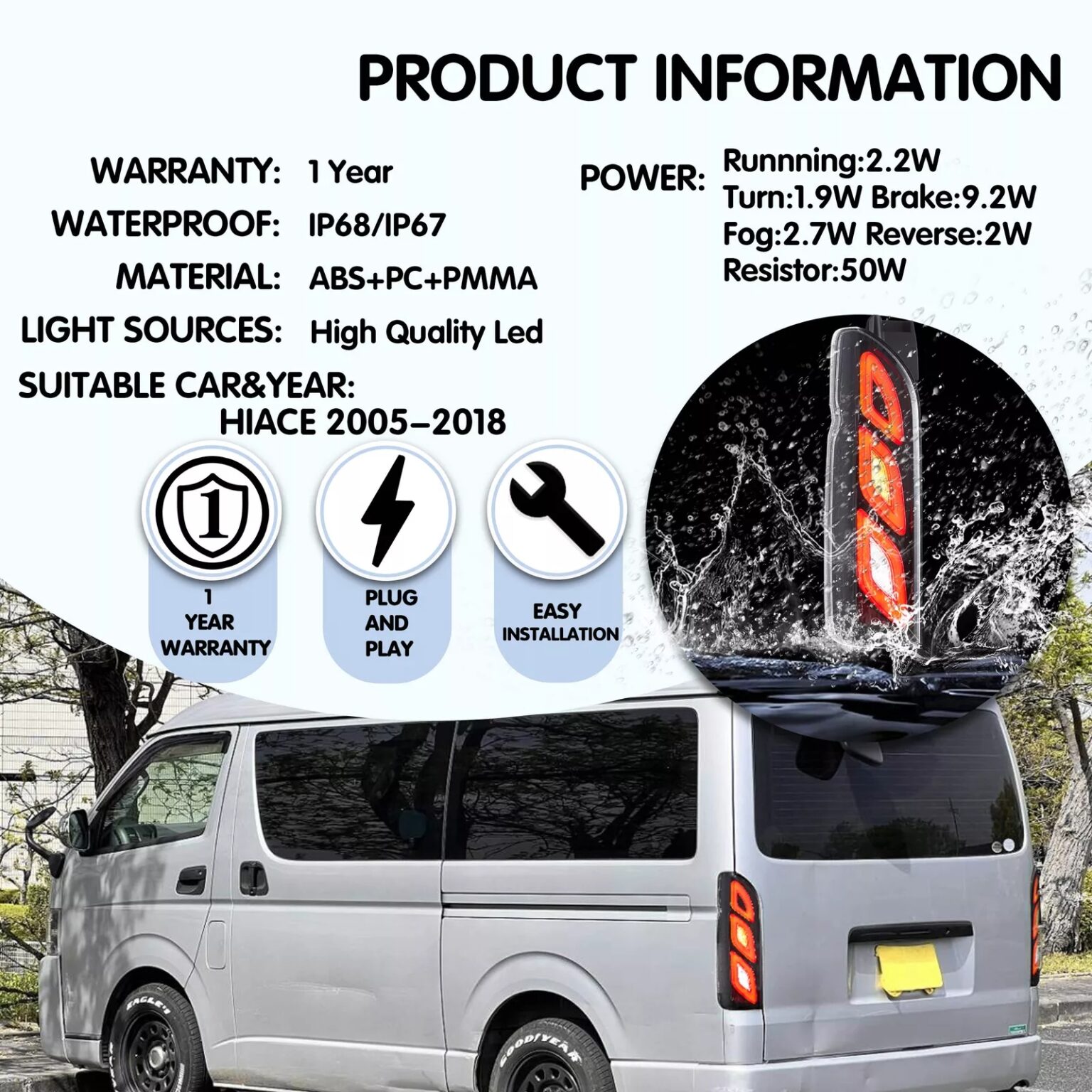Tail Lights Fit 2005 - 2018 Toyota Hiace Pair | VLAND Australia