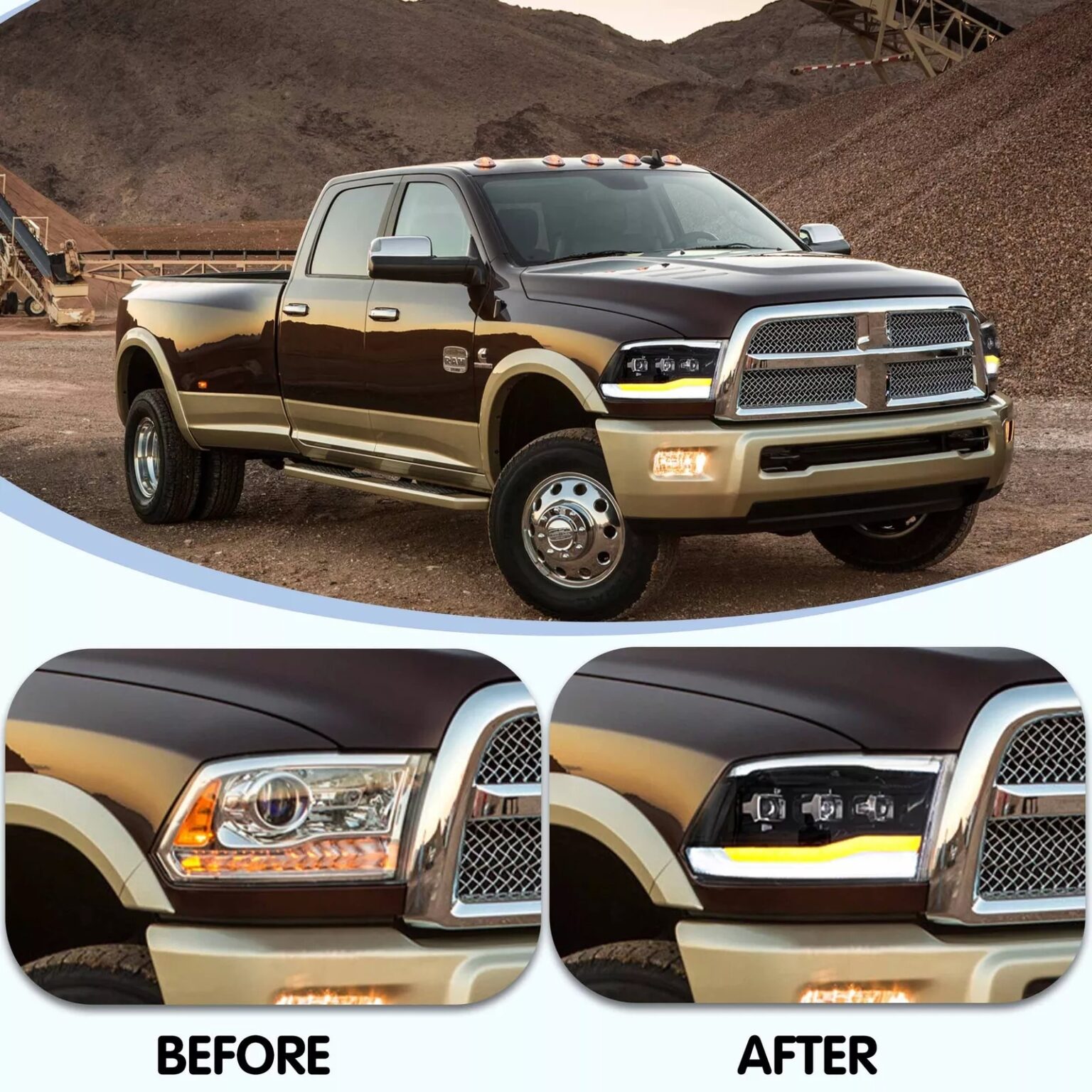 VLAND Clear Headlights Assembly For 2009-2021 Dodge RAM 1500 2500 3500 ...